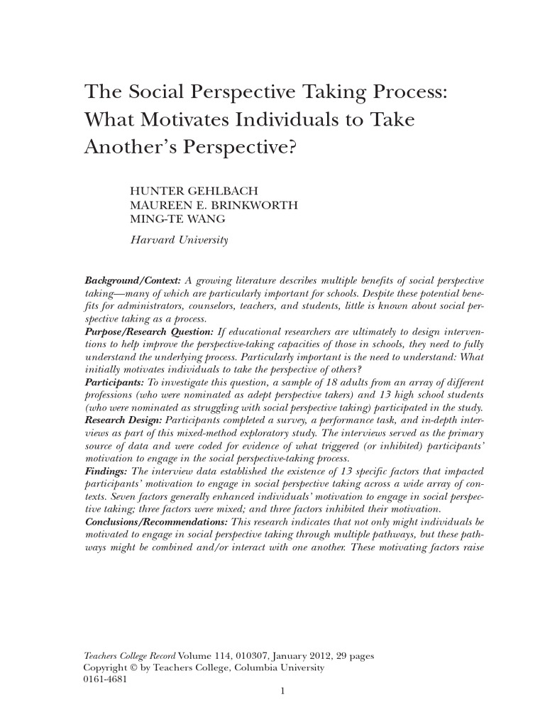 The Social Perspective Taking Process - What Motivates Individuals To ...