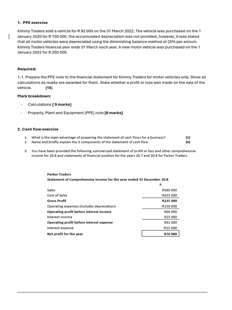ACC262 Additional PPE and Cash Flow Exercices | PDF | Depreciation ...