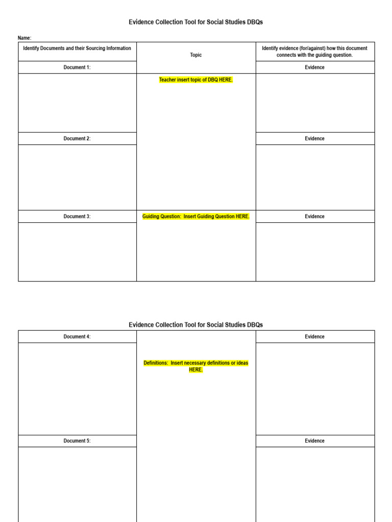 DBQ Evidence Collection Tool Secondary | PDF