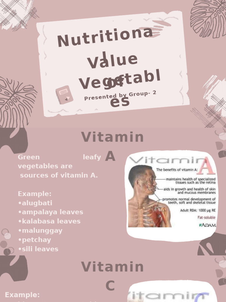 Nutritional Value and Preparation of Vegetables | PDF | Vegetables ...