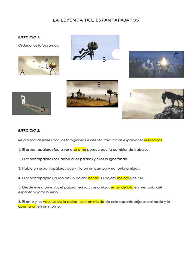 Actividades sobre el Espantapájaros | PDF