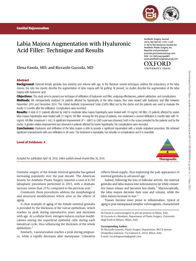 Labia Majora Augmentation With Hyaluronic Acid Fil | PDF | Labia ...