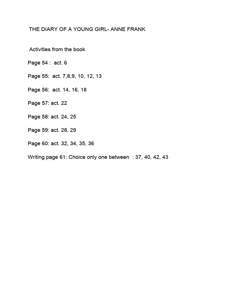 Anne Frank Diary Activities Guide | PDF