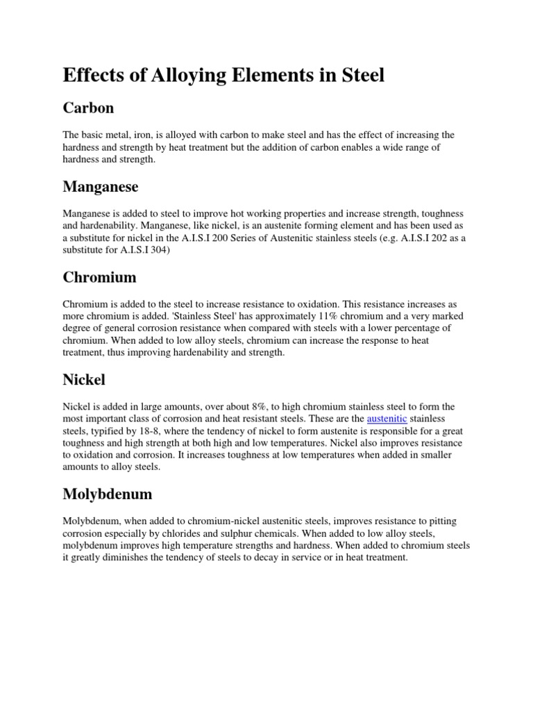 Effects of Alloying Elements in Steel | PDF | Steel | Alloy