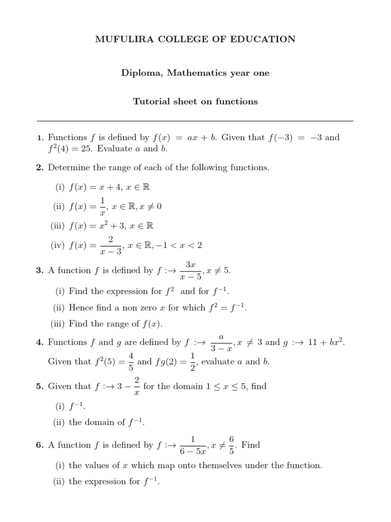 Fuctions Tutorial Sheet | PDF | Function (Mathematics) | Applied Mathematics