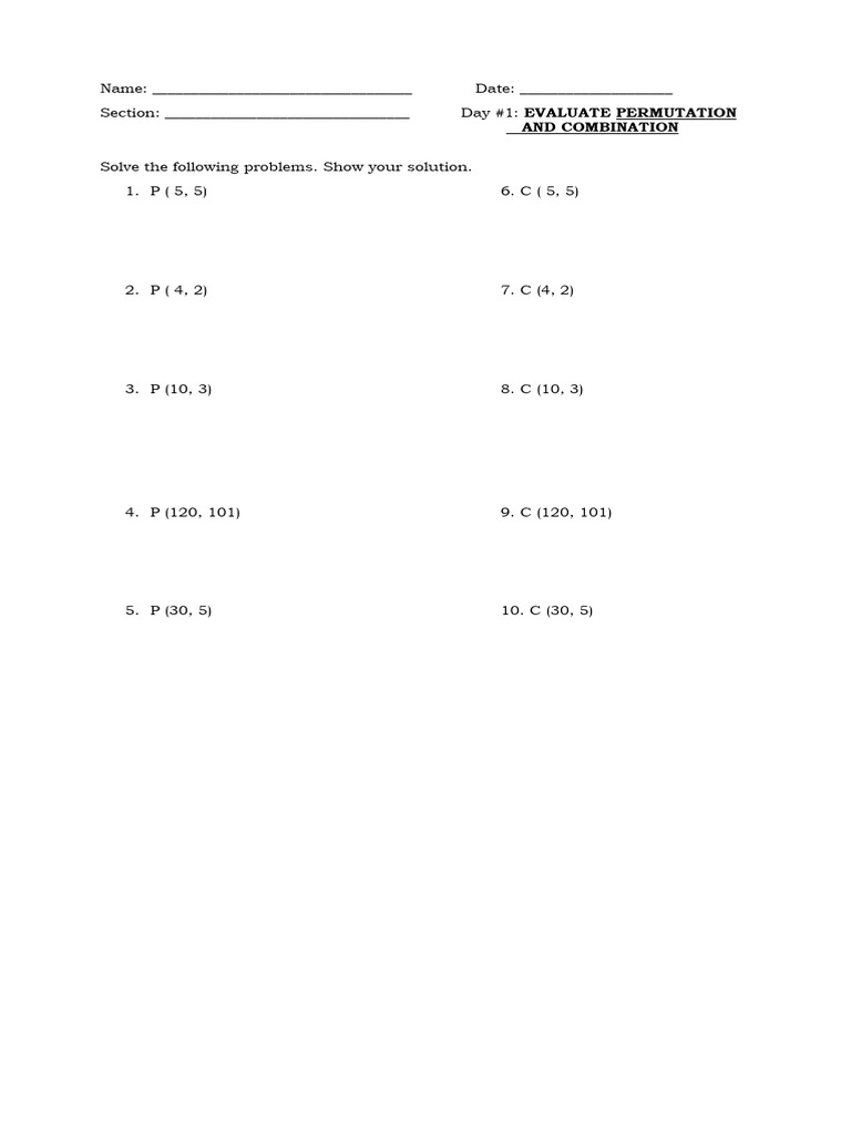 Permutation and Combination Exercises | PDF | Foods | Cuisine
