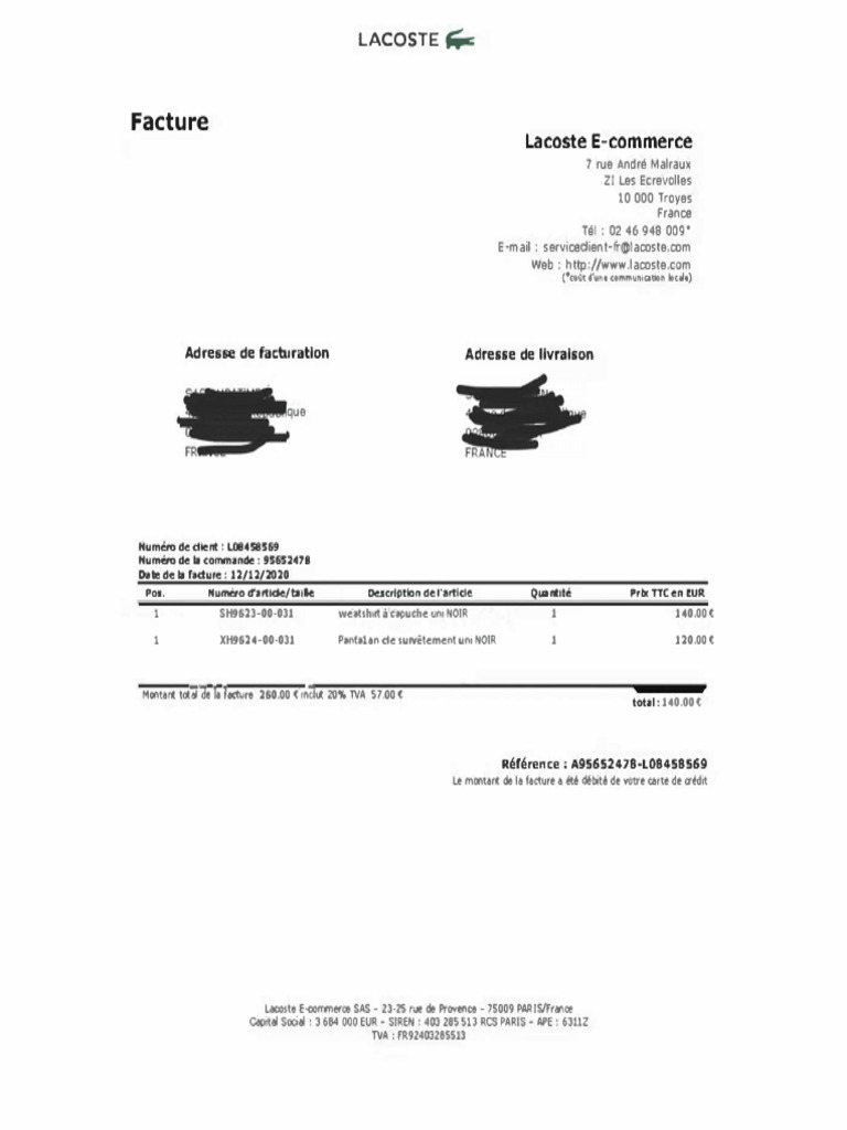 Facture Lacoste | PDF