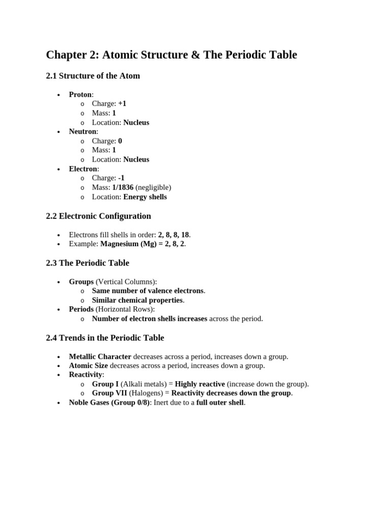 Chapter 2 Atomic Structure and The Periodic Table | PDF