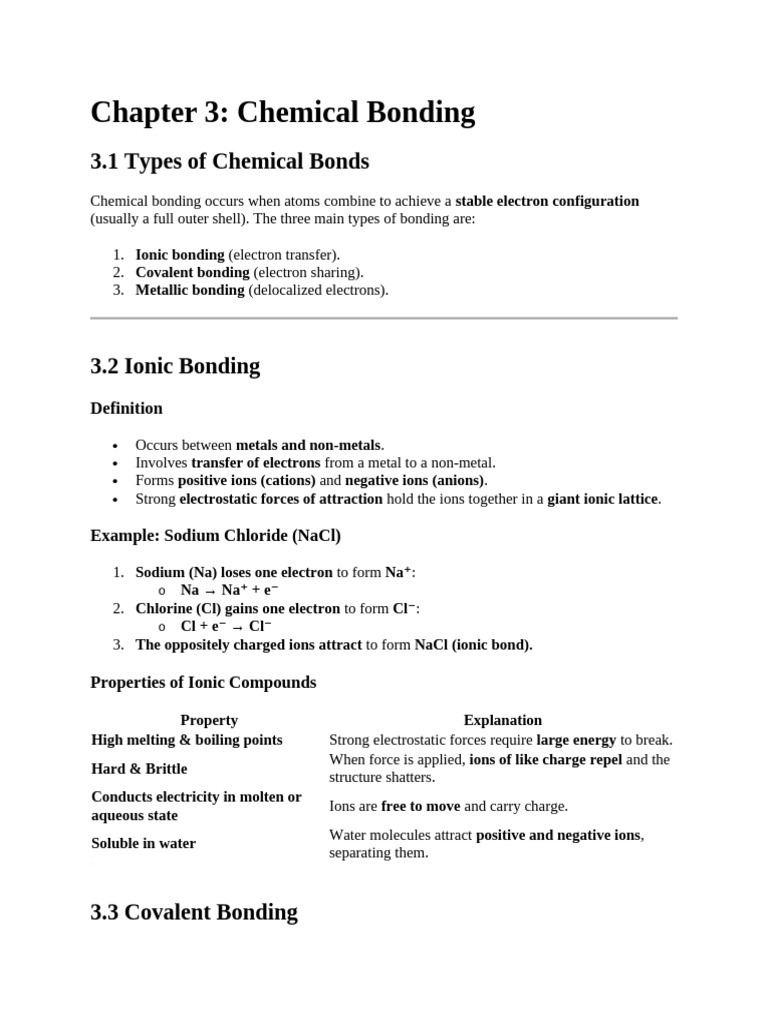 Chapter 3 Chemical Bonding | PDF | Ion | Chemical Bond