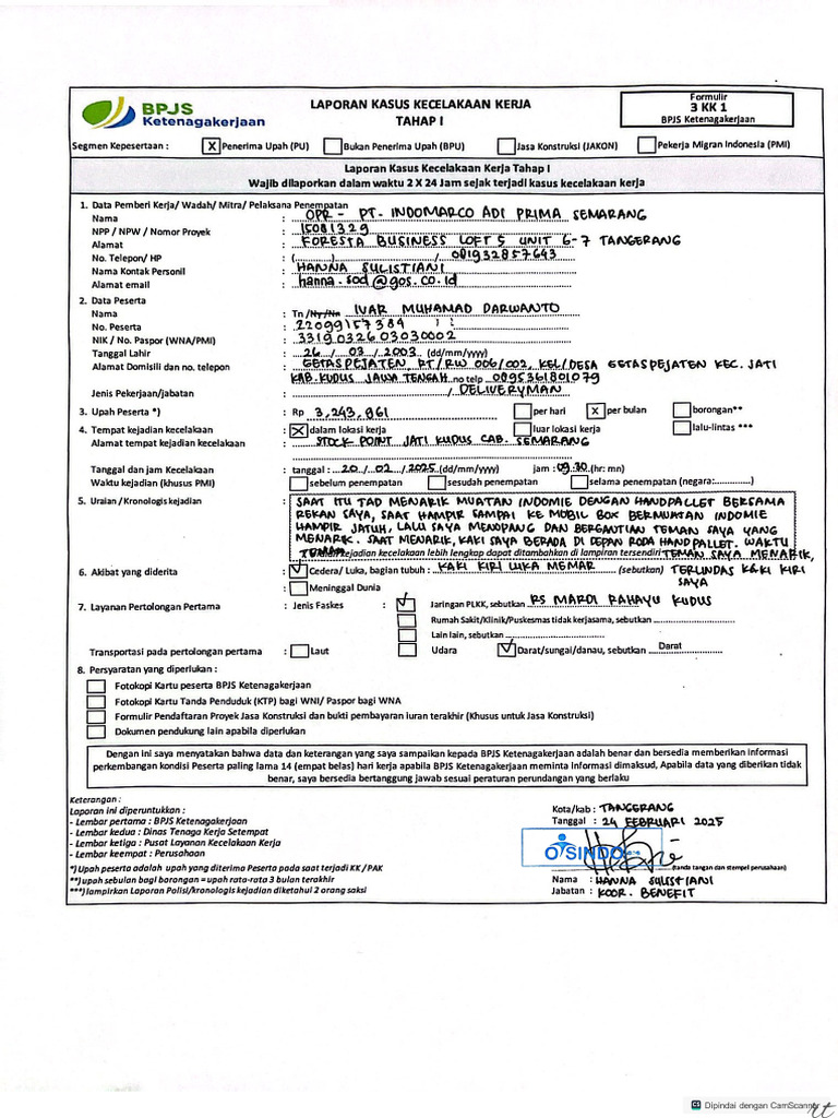 Formulir - 3KK1 - BPJS - Ketenagakerjaan IVAR MUHAMAD DARWANTO | PDF
