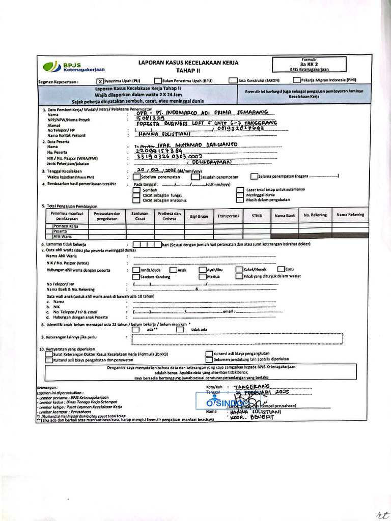 Form 3a KK 2 Bpjs Ketenagakerjaan Ivar Muhamad Darwanto | PDF