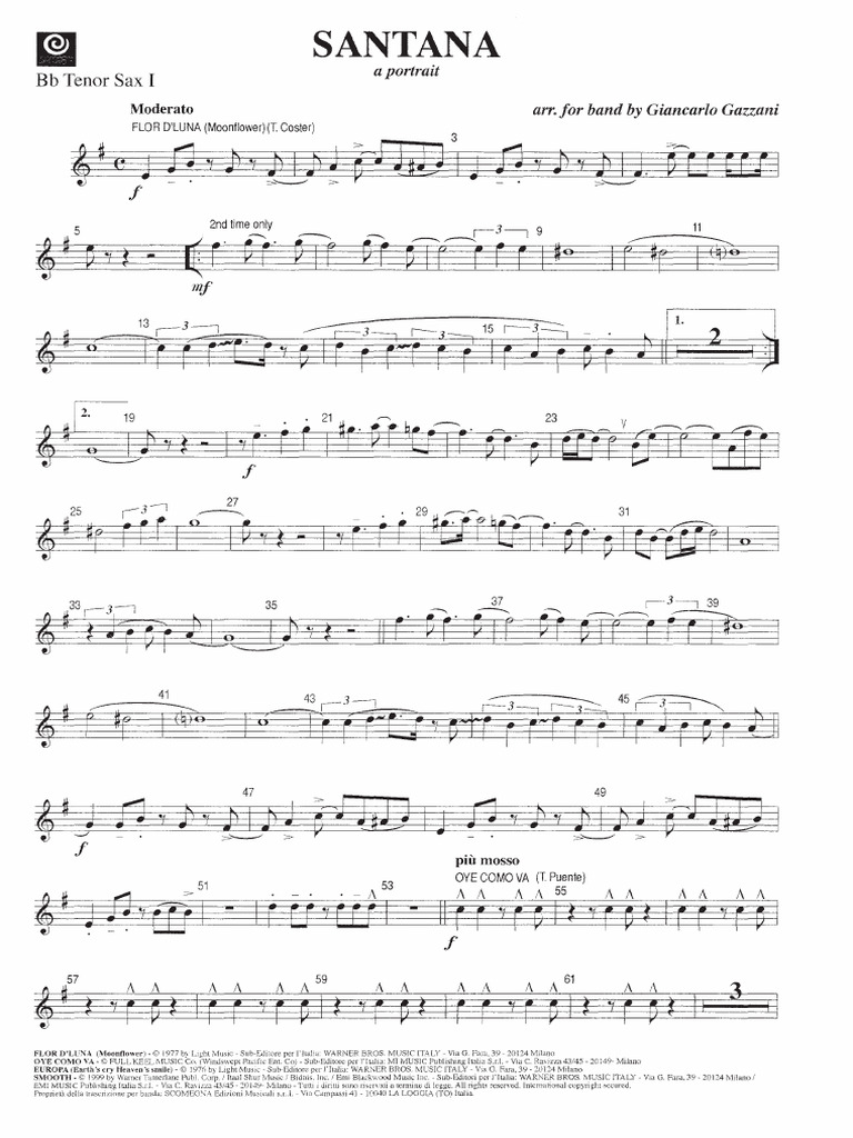 Saxo Tenor I - SANTANA | PDF