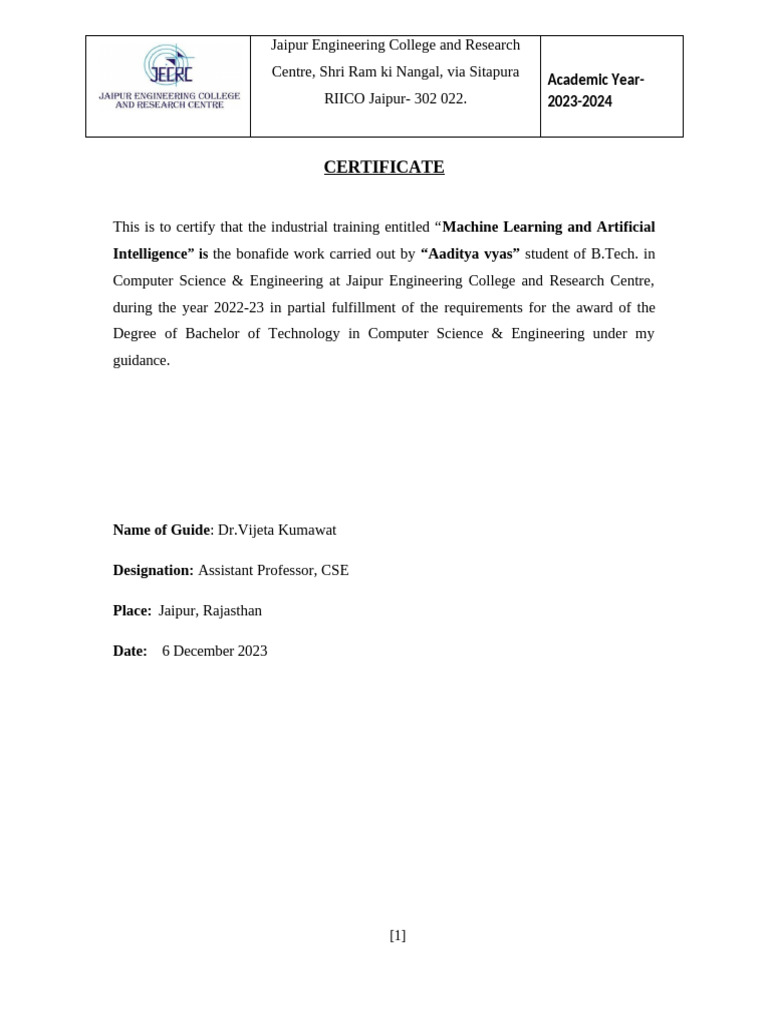 Industrial Training Report 7thsem | PDF | Databases | Machine Learning