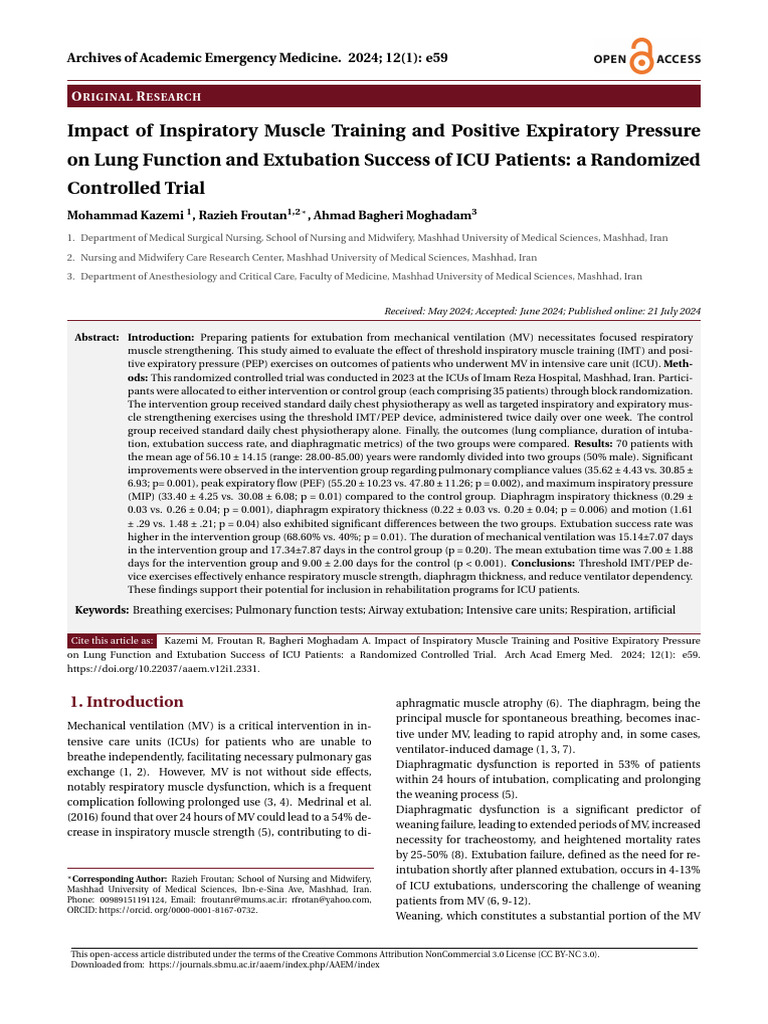 V Impact of Inspiratory Muscle Training and Positive Expiratory ...