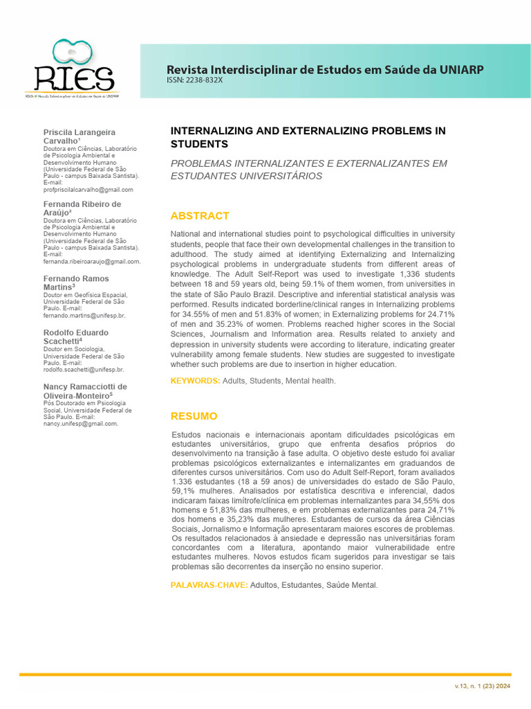 Internalizing and Externalizing Problems in Univer | PDF | Mental ...