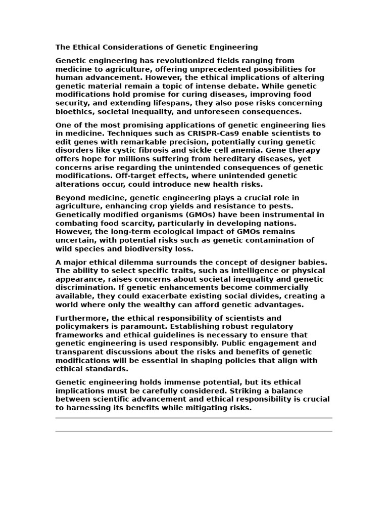 Ethical Dilemmas in Genetic Engineering | PDF