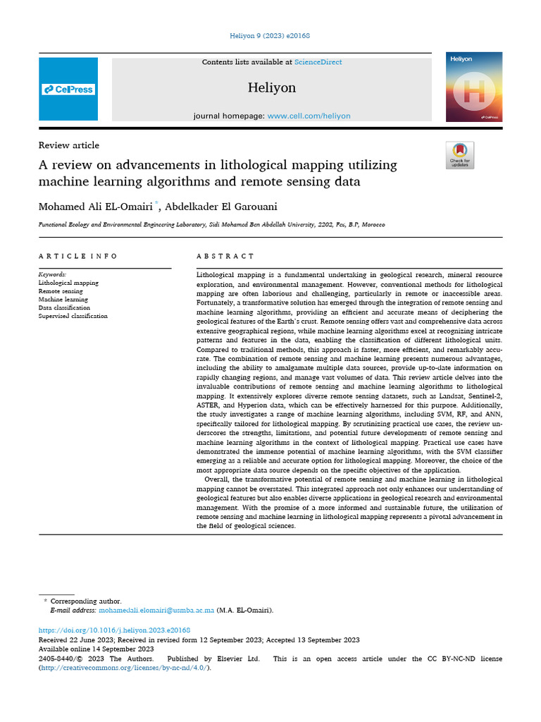 A Review On Advancements in Lithological Mapping | PDF | Support Vector Machine | Machine Learning