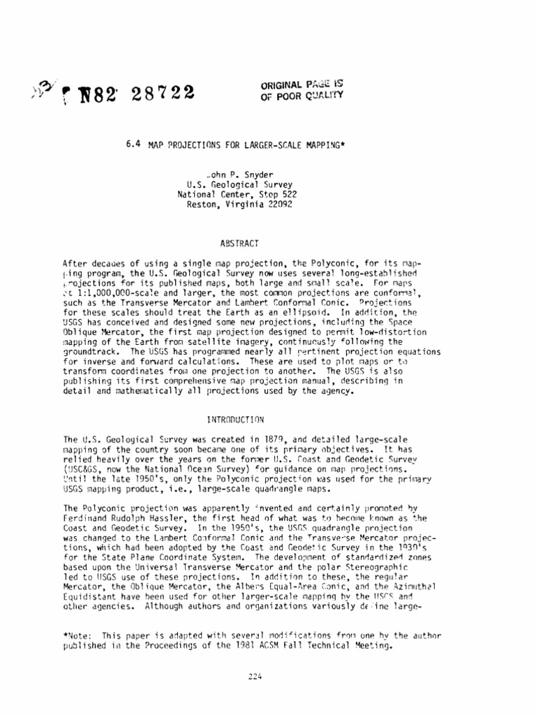 Map Projections For Larger-Scale Mapping - John P. Snyder (1981) | PDF ...