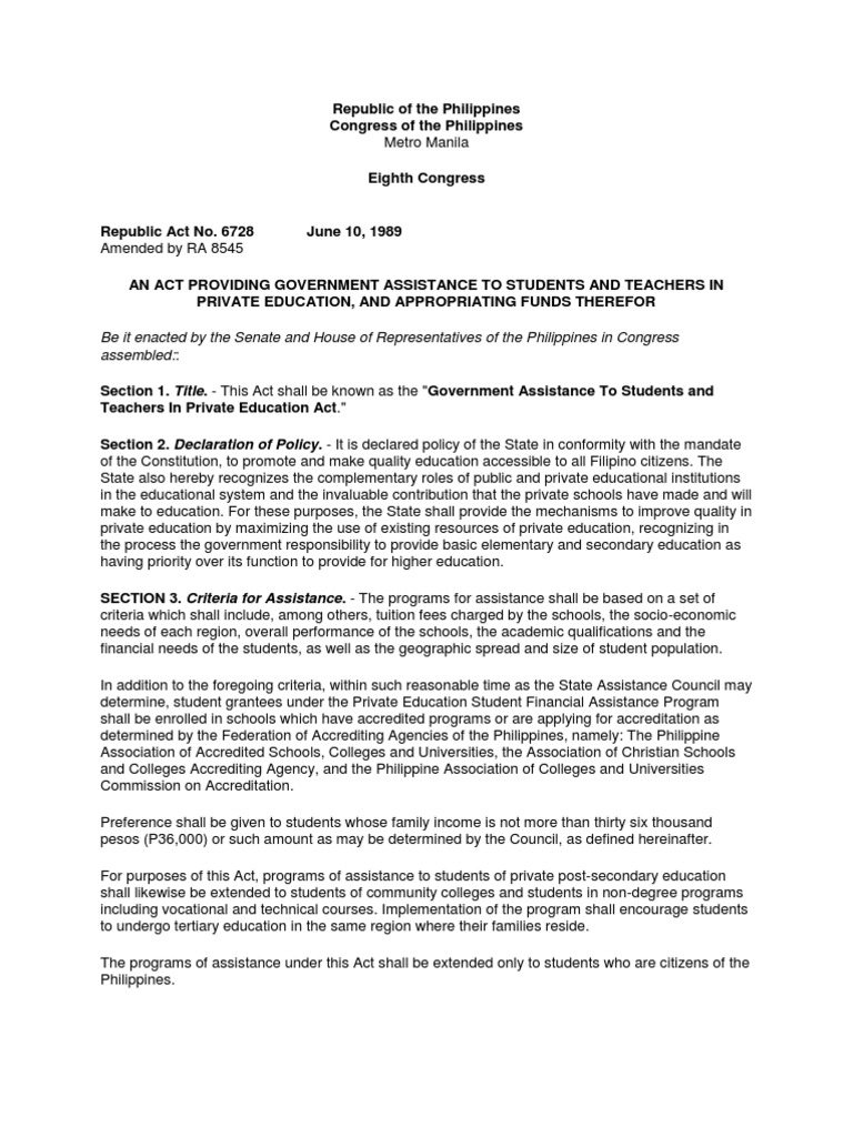 Republic Act 6728 | Private School | Tuition Payments | Free 30-day ...