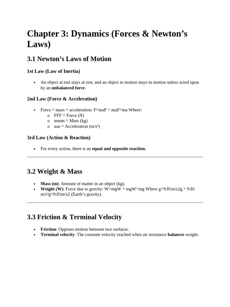 Chapter 3 Dynamics (Forces & Newton's Laws) | PDF