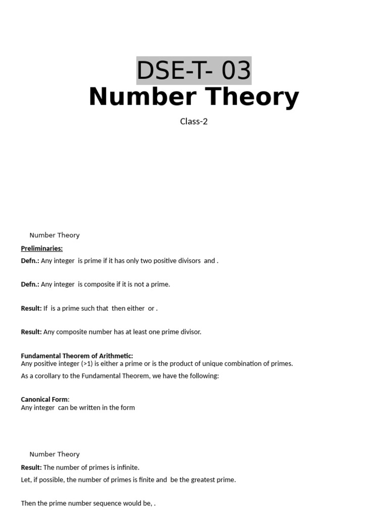 Number Theory Concepts and Theorems | PDF | Prime Number | Numbers