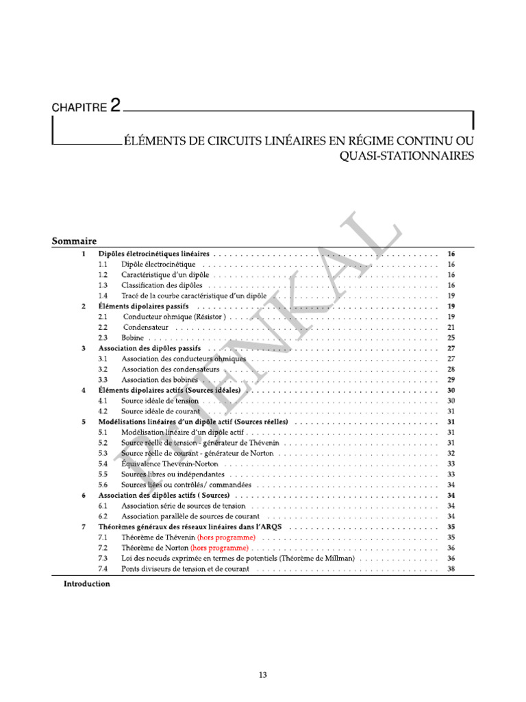 Éléctronique - Chapitre #2 - Éléments de Circuits Linéaires en Régimes Continu Ou Quasi ...