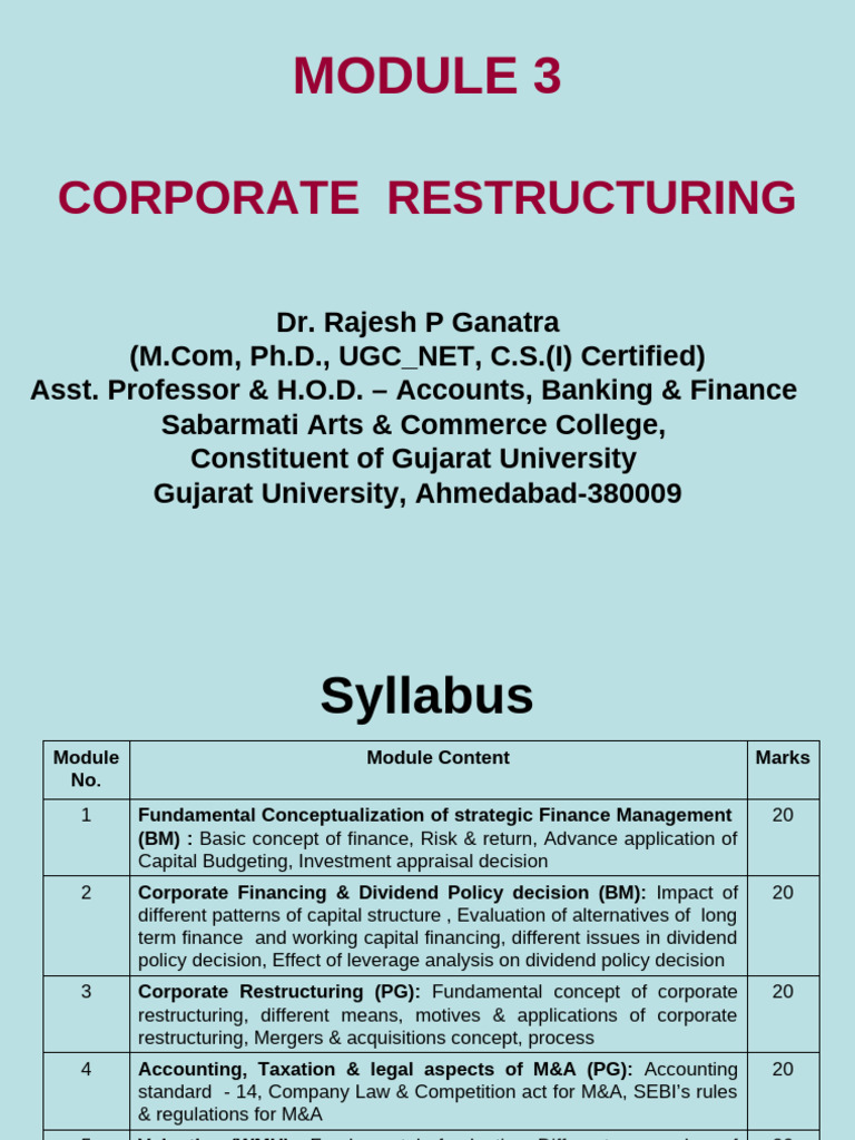14-2025 - Module 3 - CFR - CR | PDF | Capital Structure | Mergers And ...