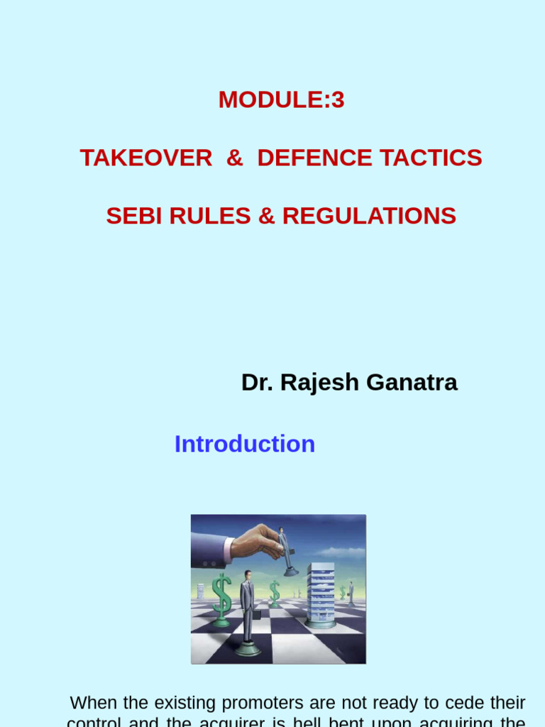 Sebi Rules and Regulations Take Over and Defence Tactics | PDF ...