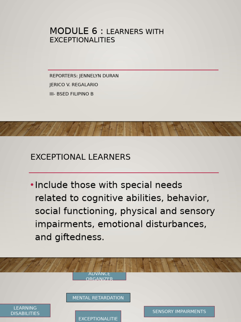 Module 6 Learners Exceptionalities | PDF | Attention Deficit Hyperactivity Disorder | Disability