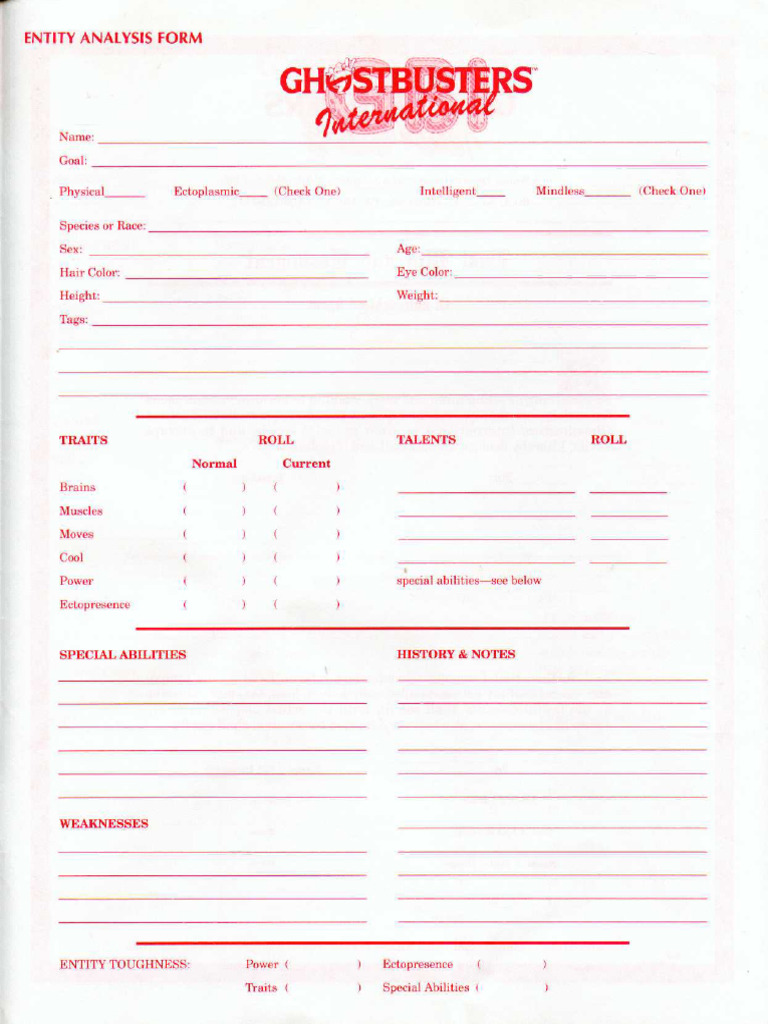 Ghostbusters International - Entity Analysis Form | PDF