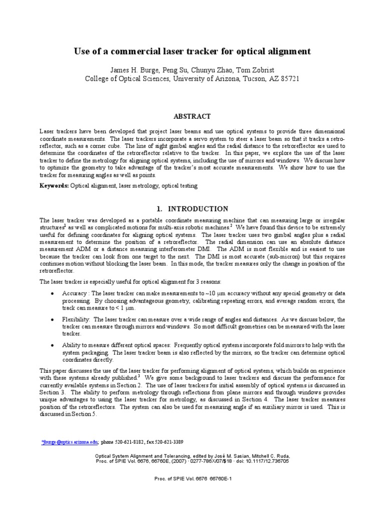 Laser Tracker Alignment | PDF | Optics | Interferometry