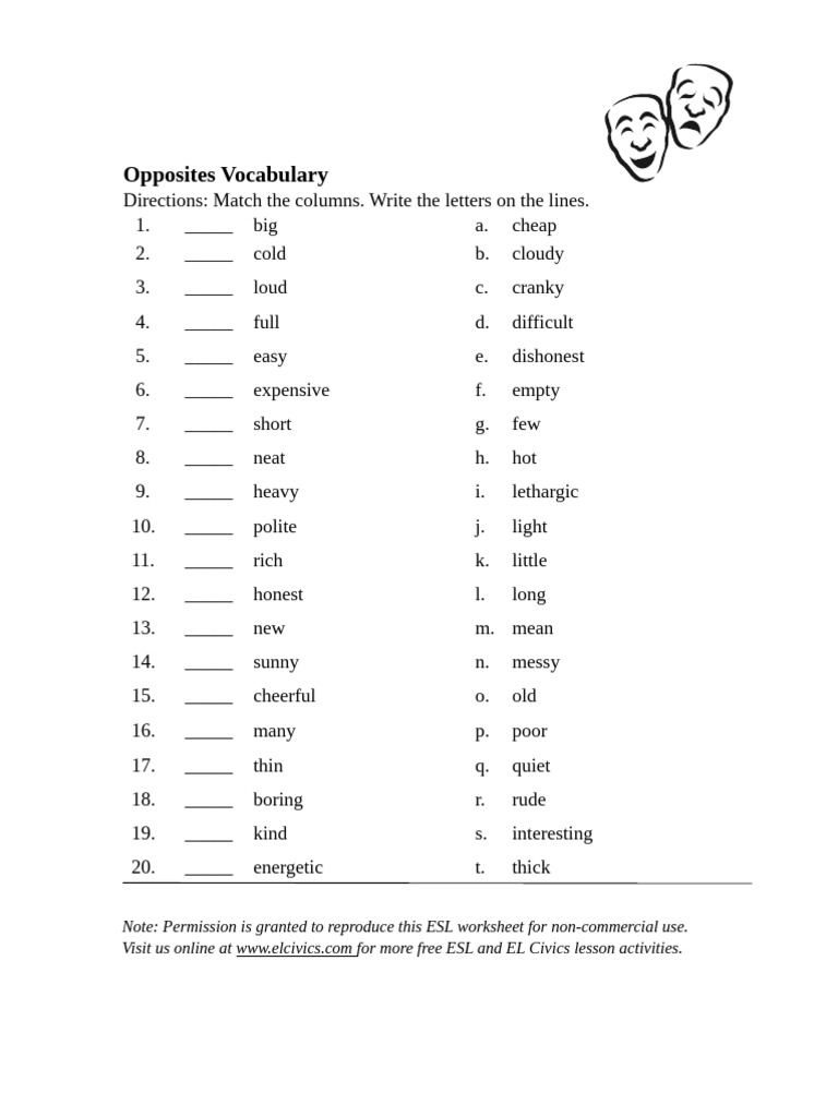 Opposites Worksheet Esl | PDF