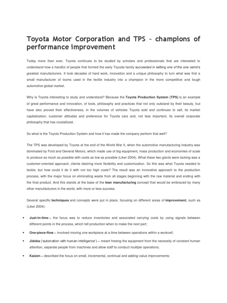 Toyota Motor Corporation and TPS | PDF | Operations Management | Toyota