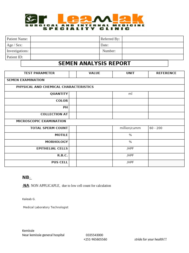 Report Semen Examination Repaired Pdf