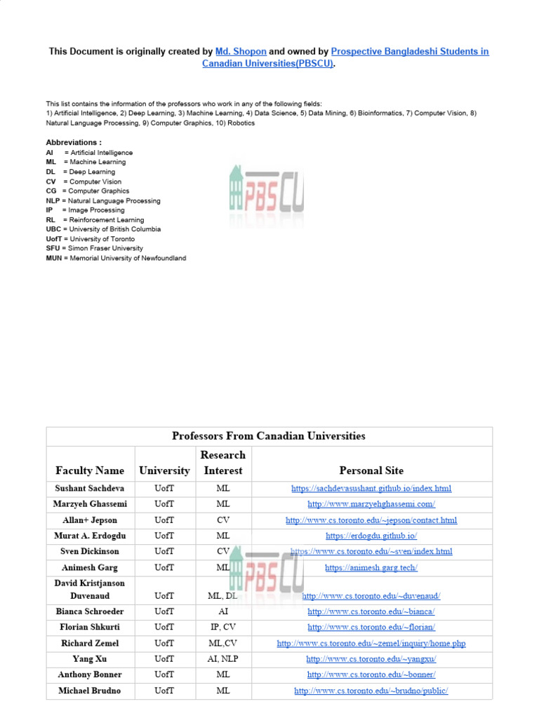 Machine Learning Professors in Canda | PDF | Computer Science ...