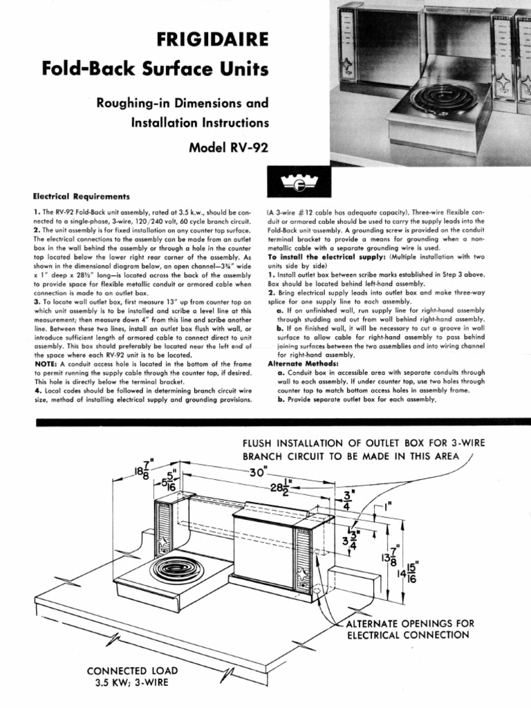 1955 Frigidaire Fold Back Cooktop Unit Installation Instructions | PDF ...