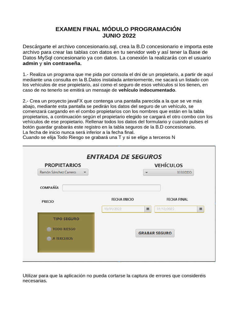 Examen Final Programación JavaFX 2022 | PDF | Mi sql | Archivo de ...
