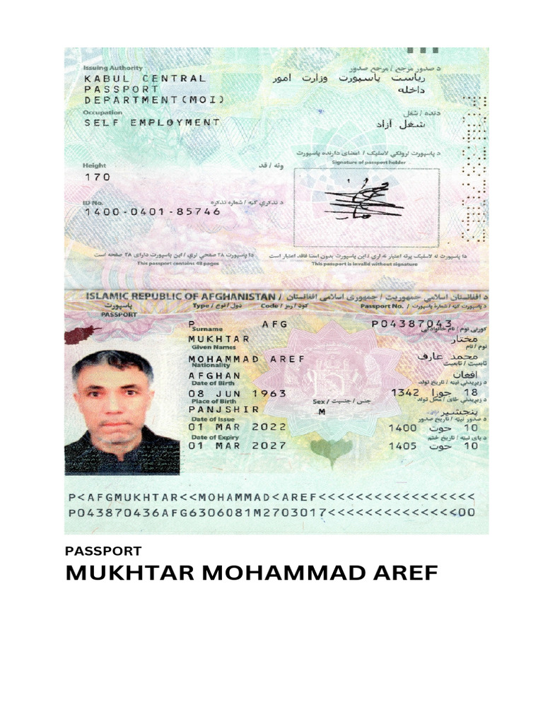 Passport - Mukhtar Mohammad Aref | PDF