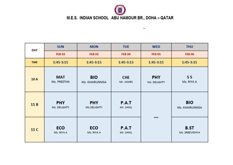 REVISION Time-Table Grade 10 and 11 - Feb 02 To 06,2025 | PDF