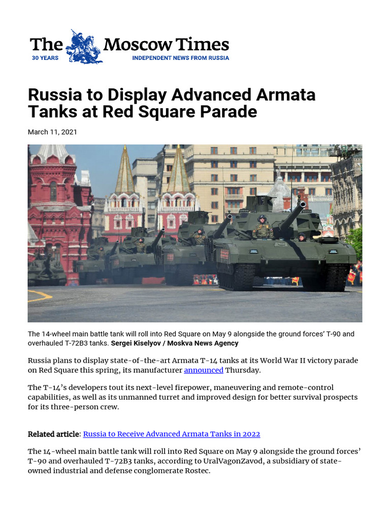 Russia To Display Advanced Armata Tanks at Red Square Parade | PDF