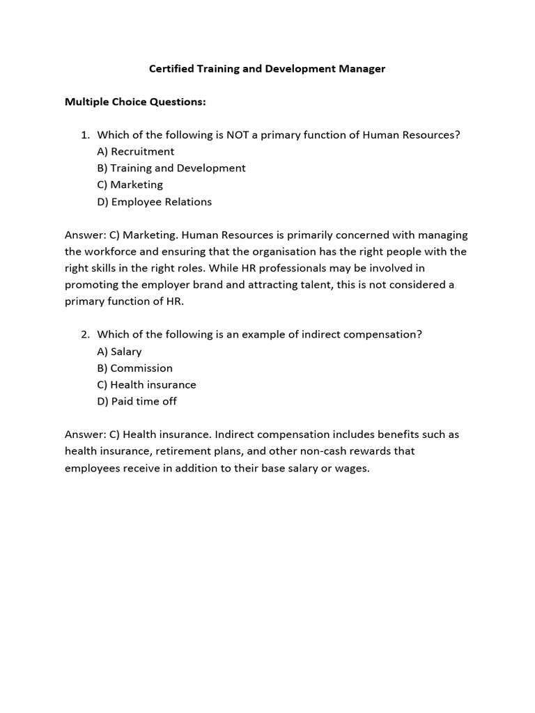 Certified Training and Development Manager - Questions and Answers ...