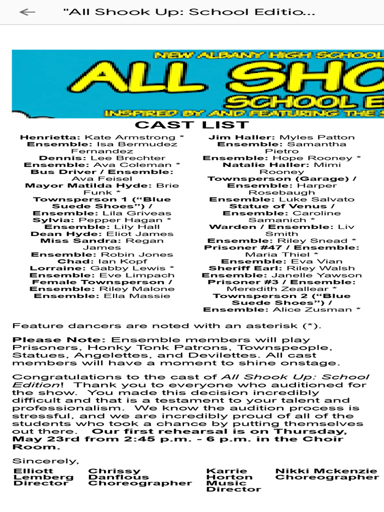 All Shook Up School Edition Cast List | PDF