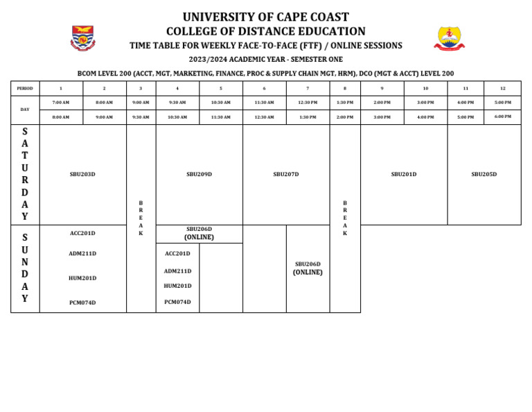 2023 2024 Sem 1 LV 200 Teaching Time Table | PDF