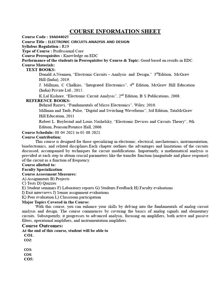 ECAD Course Information Sheet | PDF | Amplifier | Engineering