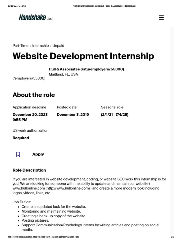 Handshake Web Dev Internship | PDF | Web Development | Cyberspace
