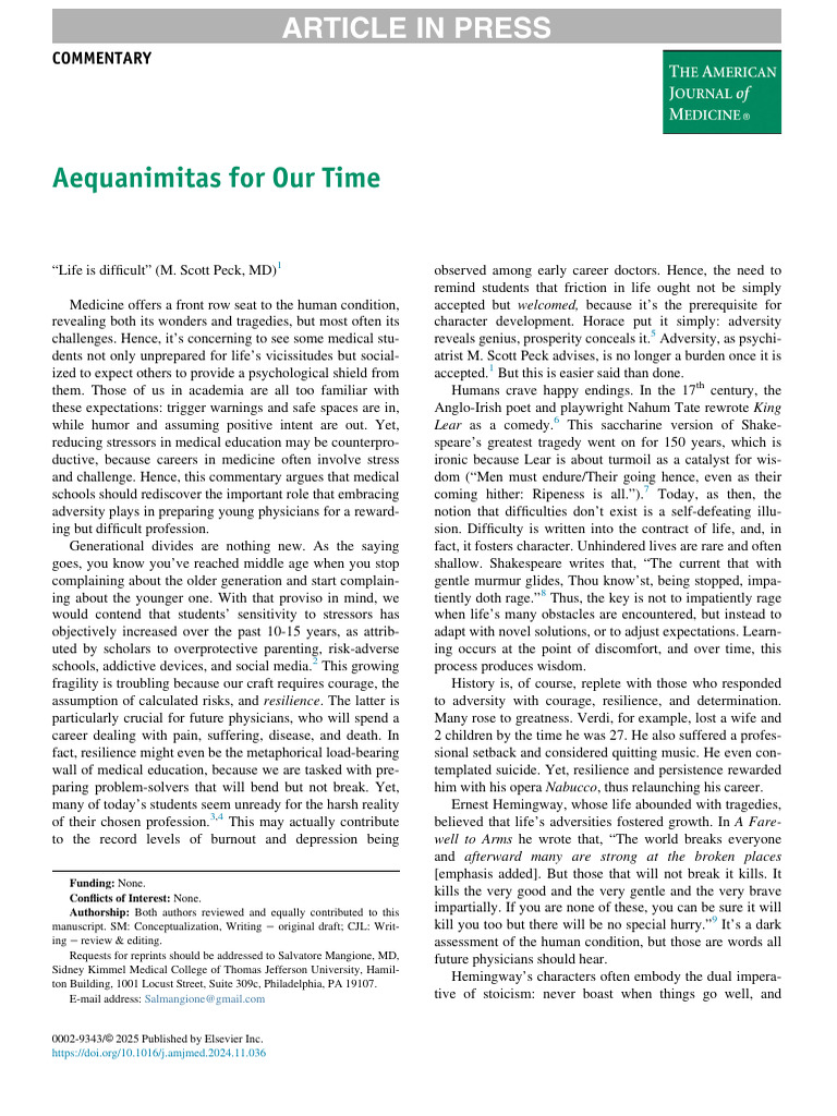 Aequanimitas For Our Time | PDF | Stress (Biology) | Stoicism