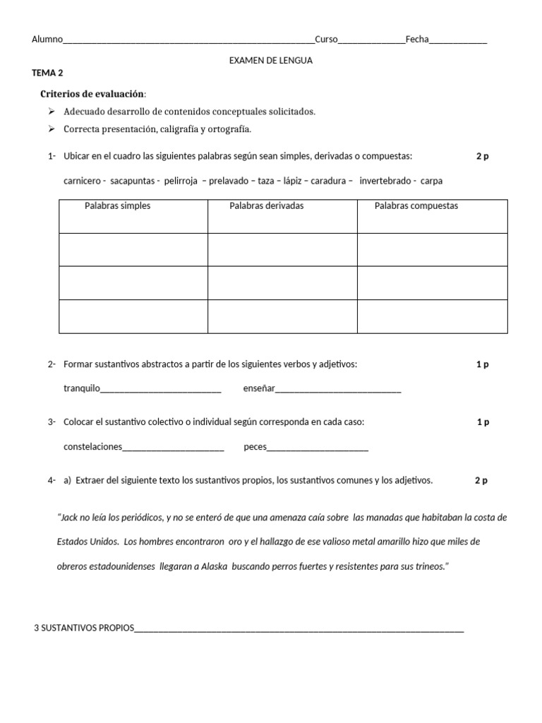 examen lengua | PDF | Sustantivo | Adjetivo