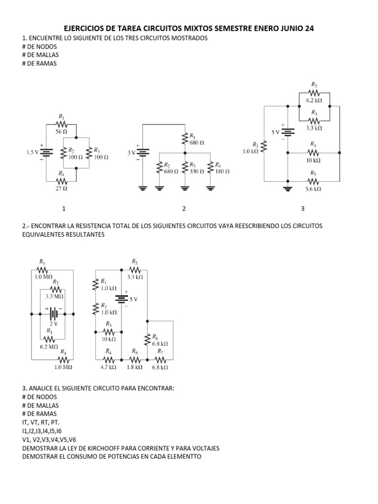 Ejercicios de Tarea Circuitos Mixtos Semestre Enero Junio 24 | PDF