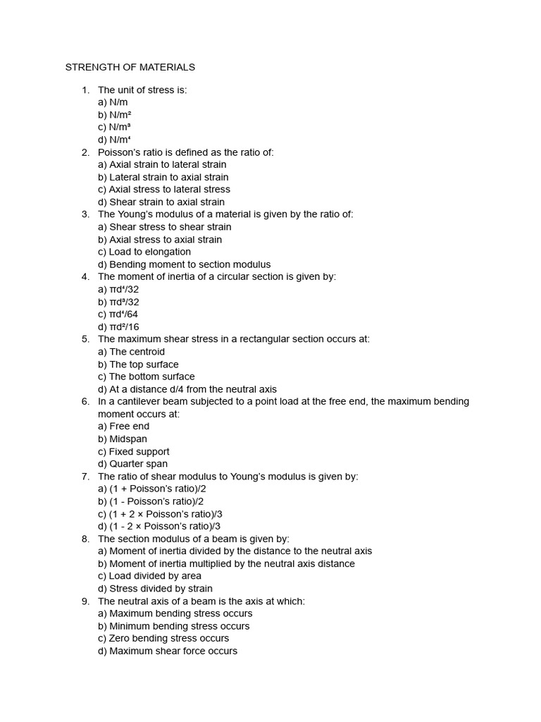 Strength of Materials Concepts and Formulas | PDF | Bending | Beam ...