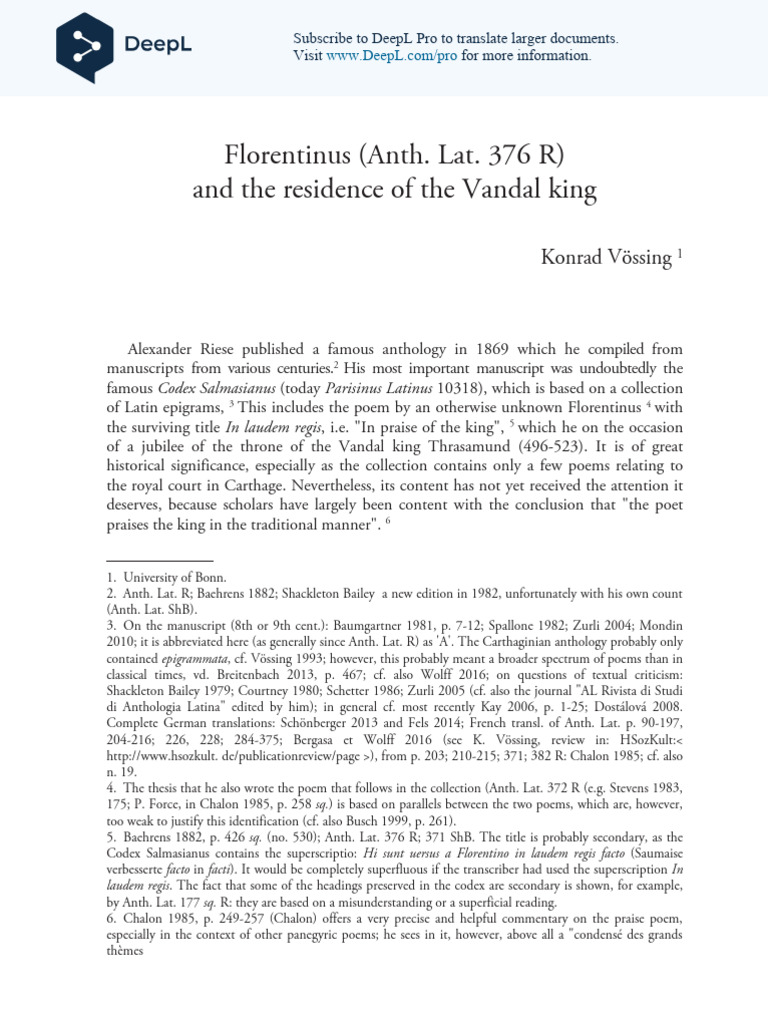 Florentinus' Praise of Vandal King Thrasamund | PDF